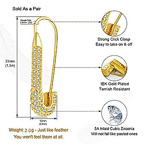 Safety Pin Earrings for Women - Ldurian Silver Plated CZ Hoop Earrings - Minimalist Paper Clip Earring - Drop Dangle Paperclip Earrings for Teen Girls