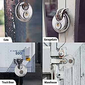 HonesaLoc Disc Padlock Outdoor, 2 Pack Heavy Duty Stainless Steel Discus Padlock, Waterproof Combo Gate Lock with Key for Storage Locker, Garages Warehouse, Sheds and Fence