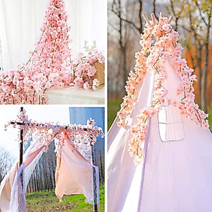 CEWOR 4pcs Artificial Cherry Blossom Flower Vines Artificial Flowers Outdoor Hanging Silk Flowers Garland for Wedding Party Home Bedroom Decor Japanese Kawaii Cute