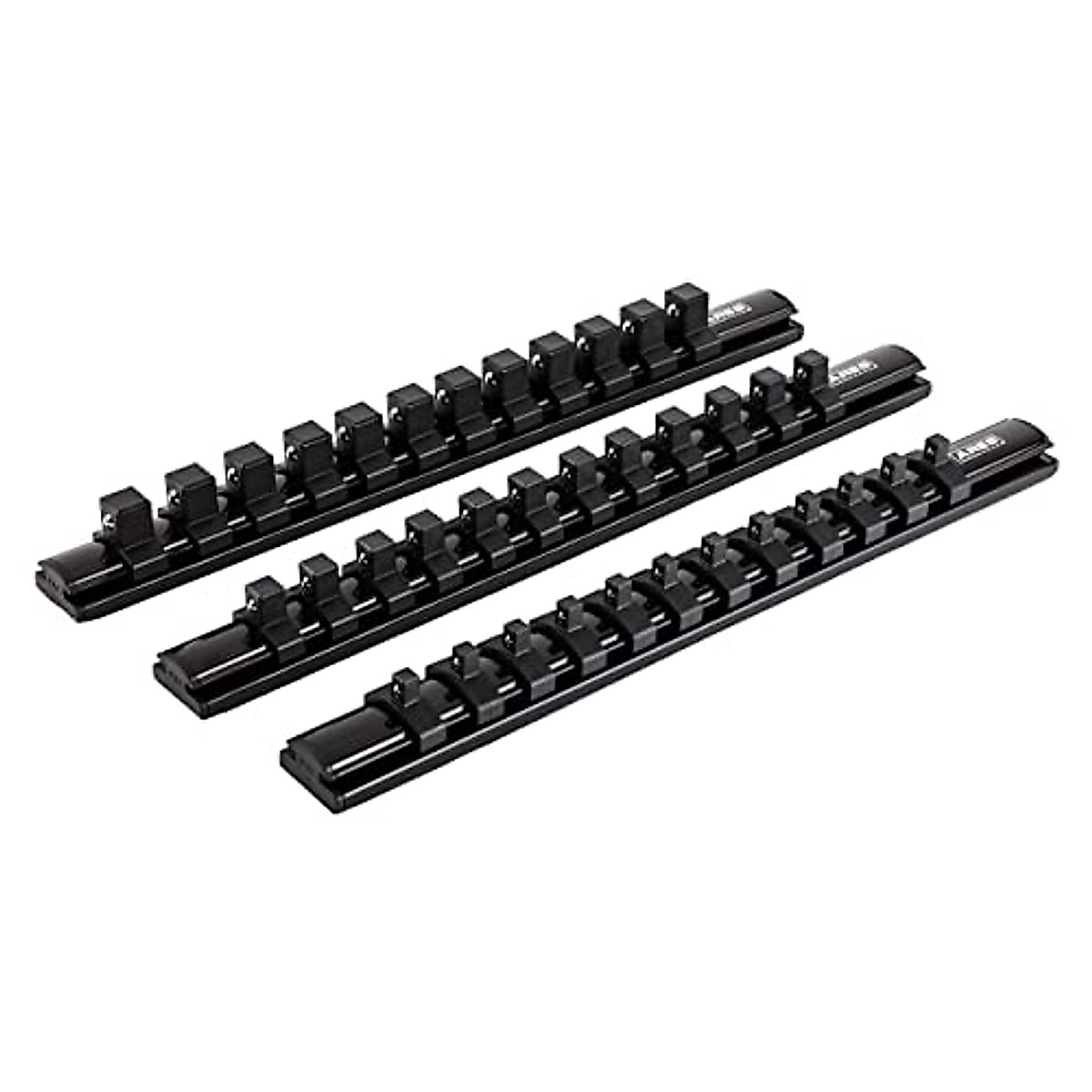 ARES 60053-3-Piece Black Magnetic Socket Organizer Set - Aluminum Rails Store up to 12 Sockets Each and Keep Your Tool Box Organized