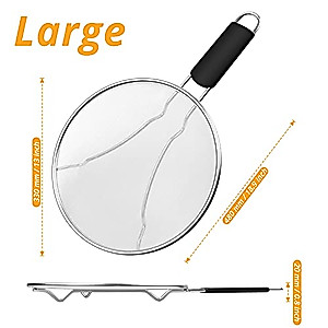 KUFUNG Splatter Screen for Frying Pan - Stops Almost 100% of Hot Oil Splash - Large 13" Stainless Steel Grease Guard Shield and Catcher (13 Inch, Black)