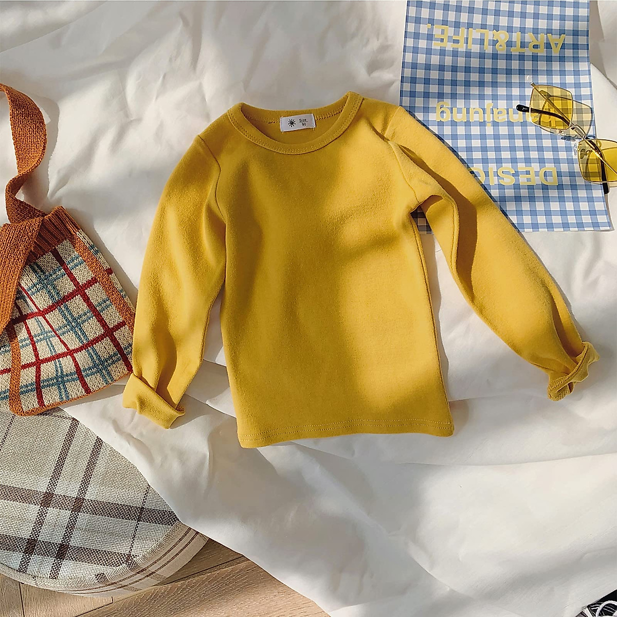 KISBINI Toddler Girls Boys Pajamas Basic Solid Color Cotton Sleepwear Soft Long Sleeve Pjs 2pcs Set (4T, Yellow)