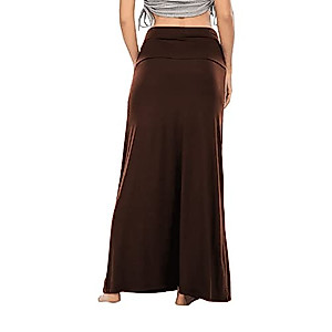 LYANER Women's Casual High Waist Solid Flare Long Maxi Skirt Brown Medium