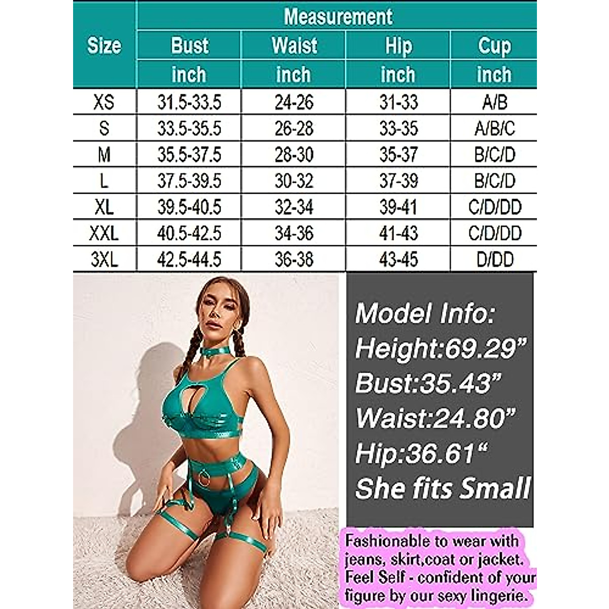 Avidlove Garter Lingerie Set for Women Sexy Push Up Lingerie Set 5 Piece Bondaged Lingerie Set Strappy Lingerie Set Blue Green