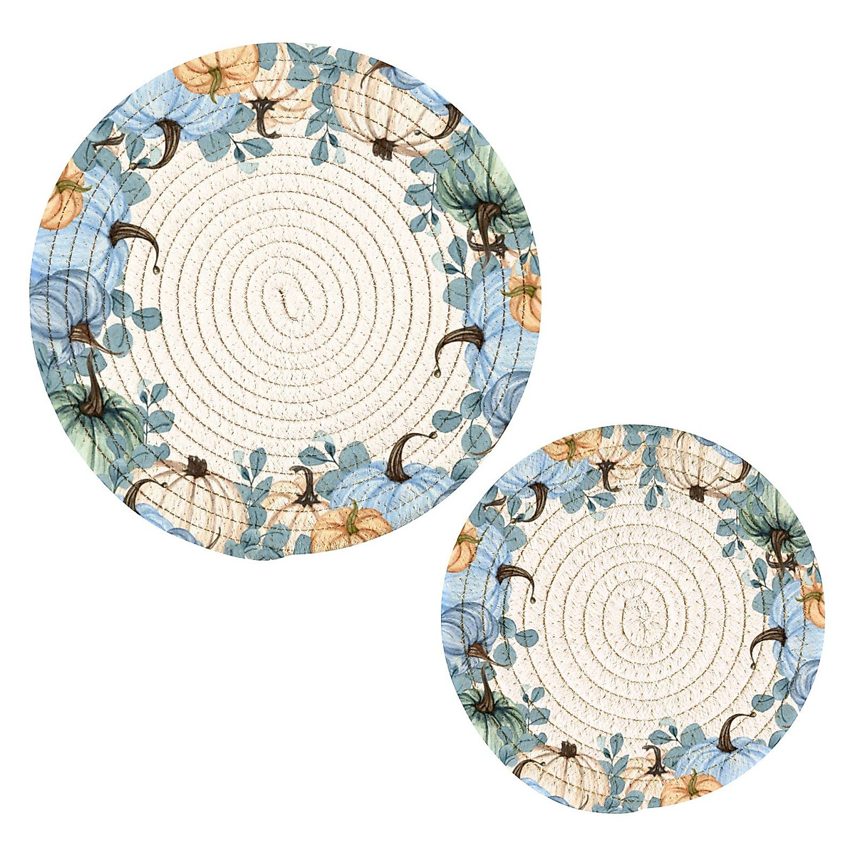 Blue Pumpkins Trivet Pot Holder 2 Pack Cotton Cotton Thread Weave Trivets for Hot Pots and Pans Stylish Coasters for Kitchen Baking Cooking Cups Dinning