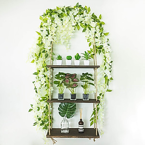 COOWAS 4pcs Artificial Flowers (Total 24Feet) Silk Wisteria Garland Hanging Vines Fake Plants Greenery for Wedding Party Outdoor Garden Office Home Kitchen Bedroom Wall Decor White