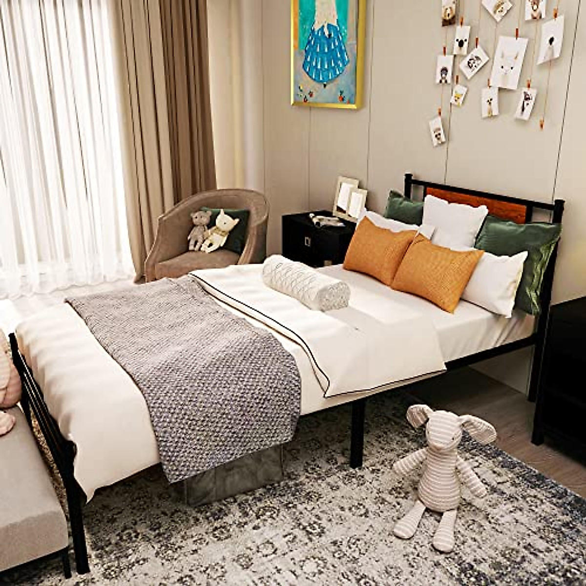 FSTAR 12 inch Metal Bed Frame with Headboard and Footboard, Mattress Foundation with Steel Slat Support, Heavy Duty, No Box Spring Needed, Easy Assembly, Noise Free (Black, Twin)