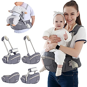Baby Hip Seat Carrier,Toddler Hip Carrier,Infant Carrier Ergonomic Baby Carrier with Adjustable Safty&Shoulder Strap, 51 inche Waitband,5 Storage Pockets, Gray