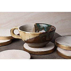 GoCraft Marble Gold Edge Coasters | Handcrafted White Marble Gold Painted Edge Coasters for Drinks, Beverages & Wine/Bar Glasses (Set of 6)