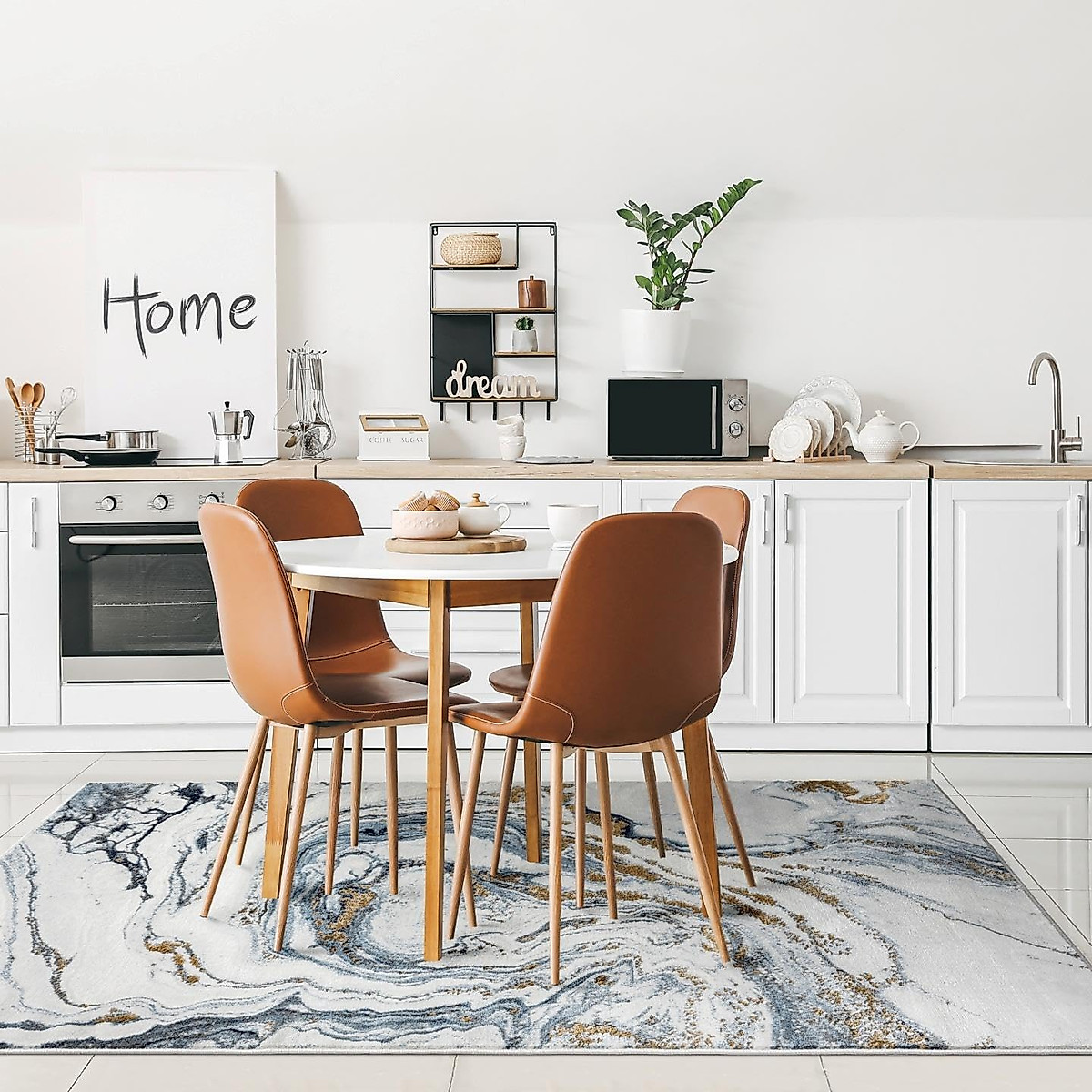 LUXE WEAVERS Marble Effect Abstract Blue 8x10 Area Rug