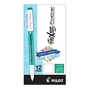 PILOT FriXion Fineliner Erasable Marker Pens, Fine Point, Green Ink, 12-Pack (11470)