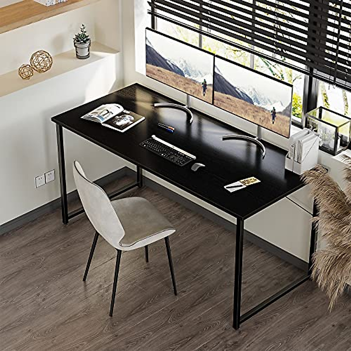 Coleshome 55 Inch Computer Desk, Modern Simple Style Desk for Home Office, Study Student Writing Desk, Black