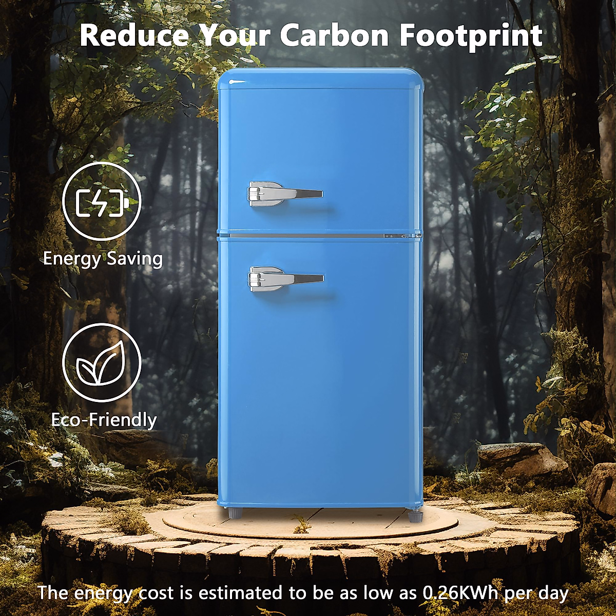 JANREAY Mini Refrigerator with Freezer 3.5 Cu.Ft, Small Refrigerator with 7 Settings Temperature, Adjustable Shelves, 2 Doors, Low Noise, Mini Fridge for Apartment, Bedroom, Office, Dorm Blue