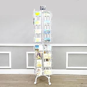 64 Adjustable Pockets Display Rack 5x7 7x5 up to 9.3" Wide X 8" Tall Cards, 1.27" deep Pockets, Double Tier Greeting Post Card Christmas Holiday Spinning Rack Stand White 10139-WHITE