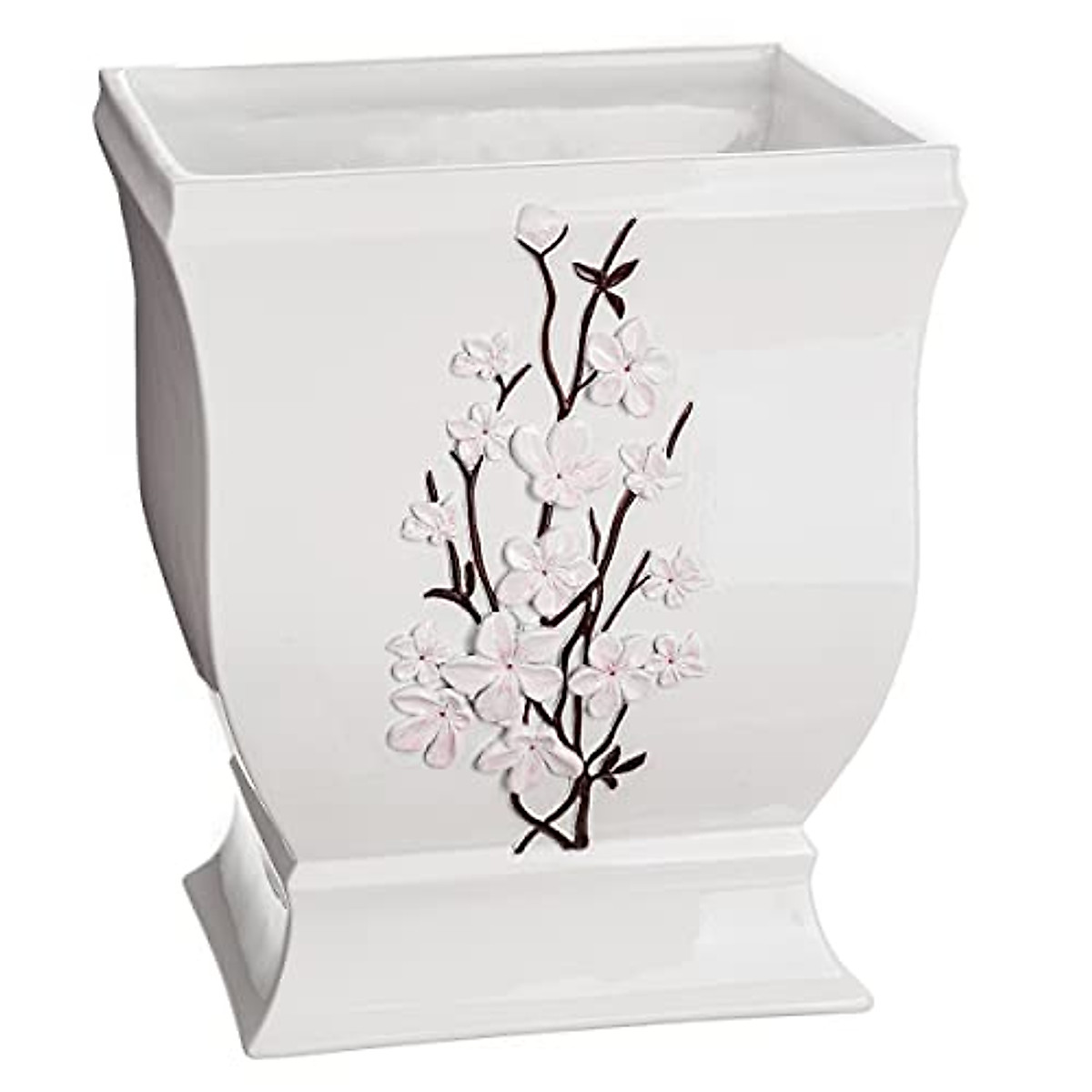 Creative Scents White Trash Can - Decorative Elegant Designed Wastebasket - Durable Small Bathroom Trash Can - Waste Basket for Bathroom, Powder Room, Bedroom Or Living Room Decor (Vanda Style)