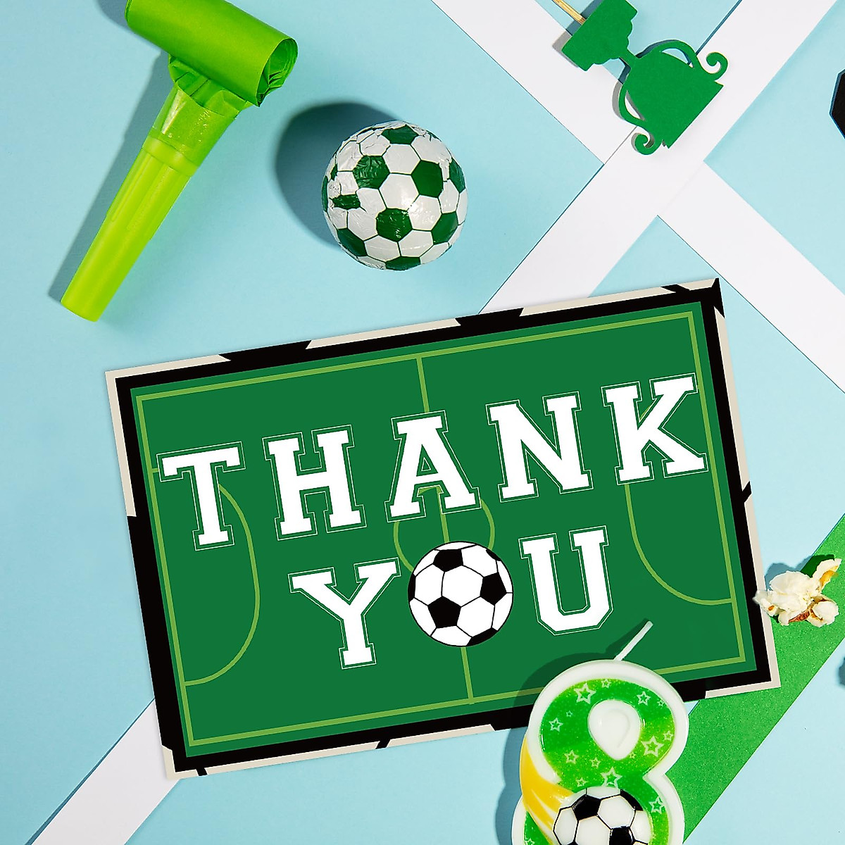 Whaline 36 Pack Football Thank You Cards with Envelopes Stickers 6 Design Green Soccer Blank Note Cards for Season Games Birthday Supplies, 4 x 6 Inch