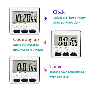 Mudder 3 Pack 24 Hours Magnetic Kitchen Timers with Digital Alarm Clock Timer, Loud Alarm and Big Screen (Black)