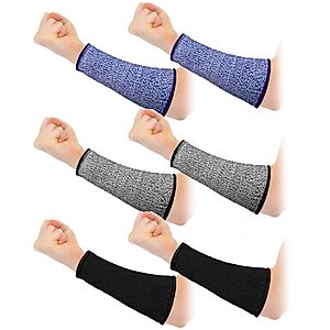 3 Pairs Arm Protectors for Thin Skin and Bruising Cut Resistant Forearm Sleeve Level 5 Arm Burn Protection Sleeve (Black, Royal Blue, Grey,7.9 Inch)