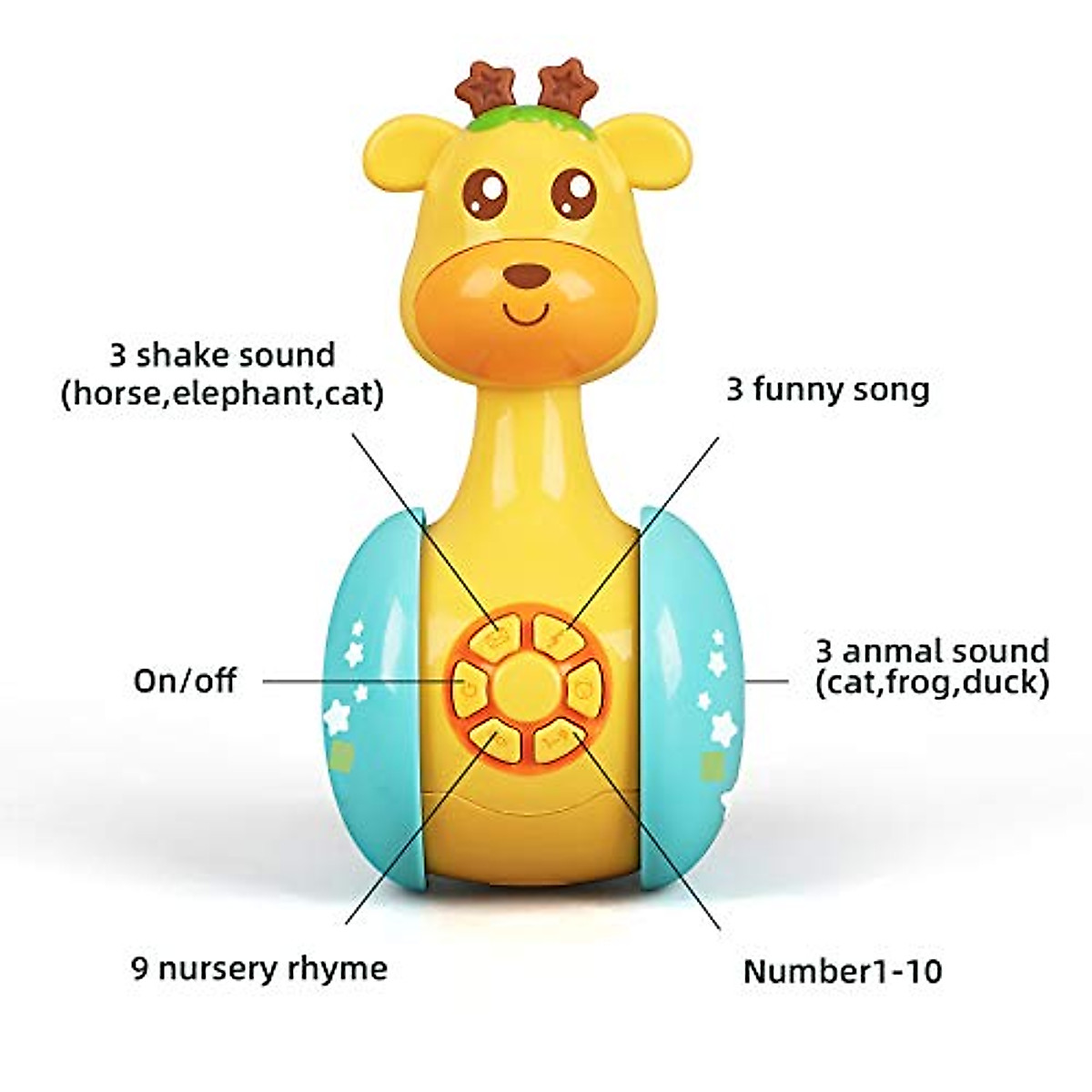 YuanleBao Baby Toys-Giraffe Tumbler Toys with Music and LED Light，Baby Crawling Toys，Cute Rattles Ring Bell Toddler Interactive Learning Development for Baby Toys and Best Gifts（Giraffe）