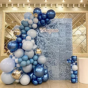 Blue Silver Balloon Garland Arch Kit, 117 Packs Metallic Blue Silver Confetti Latex Balloons 18 12 10 5 Inch for Baby Shower Birthday Wedding Graduation Anniversary Bridal Shower Party Decorations