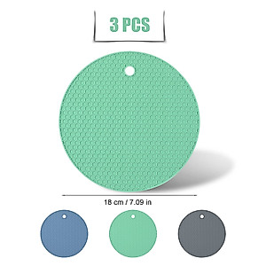 LUTER 3pcs Silicone Jar Opener Gripper Pad, 18cm/7 Inch Jar Gripper Pad Multi-purpose Round Honeycomb Jar Opener for Weak Hands Seniors Kids (Green, Blue, Gray)