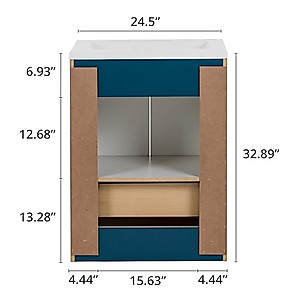 Spring Mill Cabinets Emlyn 24 Inch Bathroom Vanity with White Single Sink Top, 2-Door Cabinet, 1 Drawer, 24.5" W x 18.75" D x 32.89" H, Admiral Blue