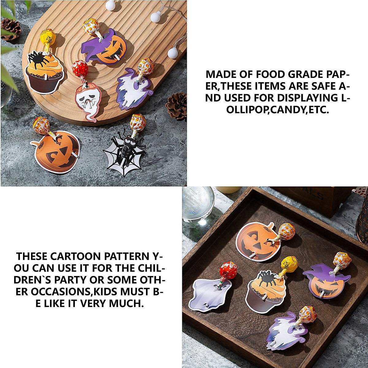 Riseyue Christmas Halloween Lollipop Decoration Card Paper Variety of Design Candy Holder Gift Cards School Games Prizes (210pcs Halloween candy card)