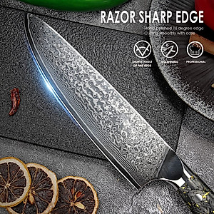 Kuwata Damascus Chef Knife Set, Professional Black Gold Series 5PCS Kitchen Knife Set, VG10 Damascus Steel Cooking Knife Set, G10 Ergonomic Black Gold Handle Knife Set with Gift Box