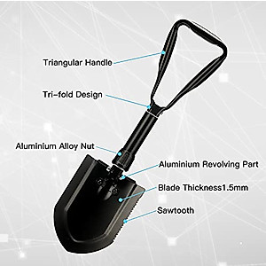 Folding Survival Shovel 23 in,50# high-Carbon Steel Entrenching Tool, Folding Camping Shovel, Firefighting Shovel, Portable Shovel for Garden, Hunting, Hiking, Fishing, Car Emergency, Gifts for Men