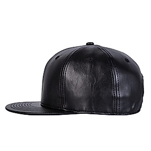 CNUSER Snapback Hats for Men Women,Fashion Baseball Cap,Hip Hop Flat Bill Brim Adjustable Dad Hats (Pu Leather Black)