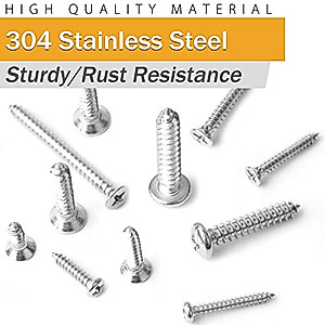 VIGRUE 640PCS M3/M4/M5/M6 Phillips Drive Wood Screw Assortment Kit, 304 Stainless Steel Self Tapping Screws Assortment Set (Round Head and Flat Head)