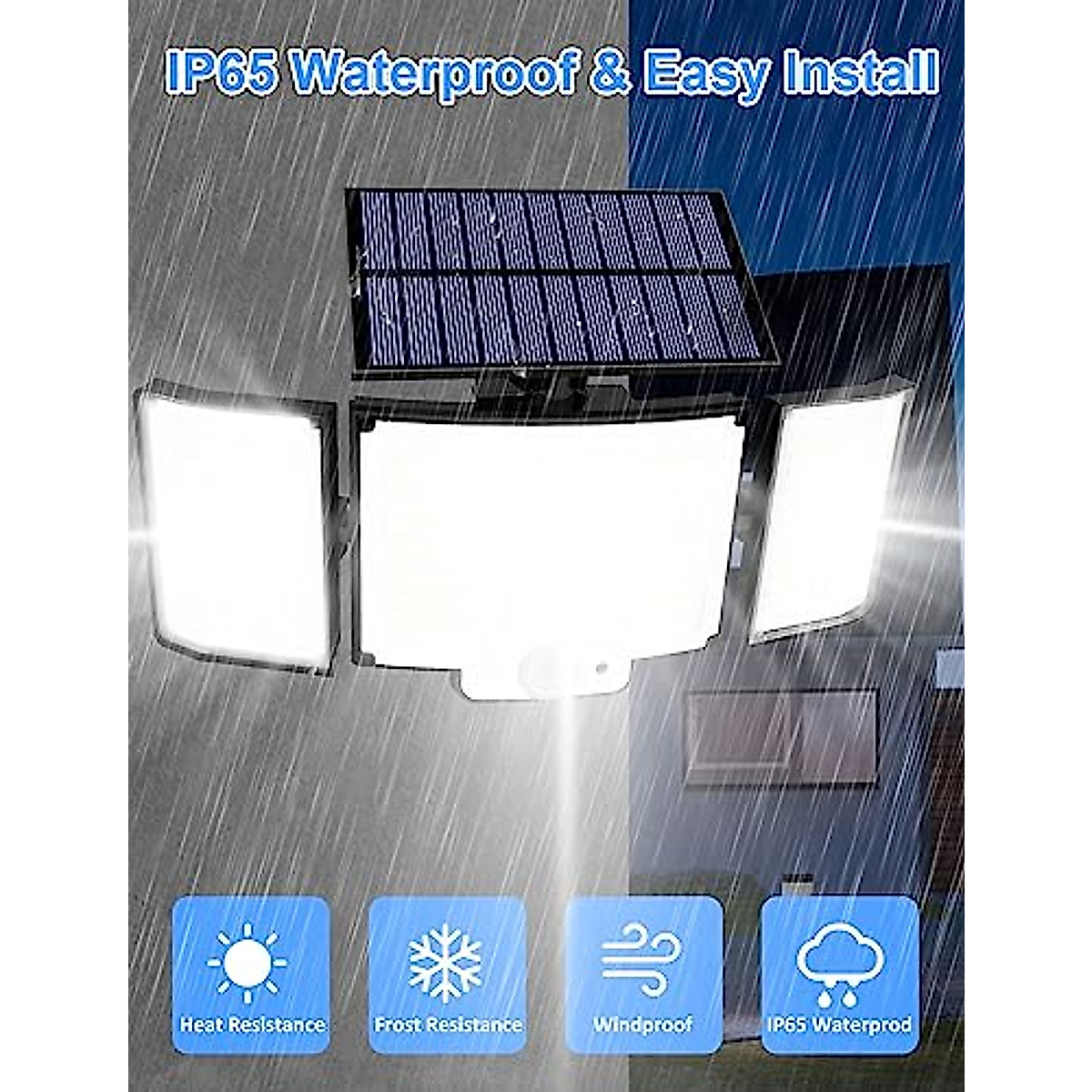 YOYONACY Solar Outdoor Lights, 2500LM 348 LED Motion Sensor Outdoor Lights with Remote, Bright 3 Heads Solar Powered Flood Lights, IP65 Waterproof Security Detection Lights for Outside, Yard, Patio
