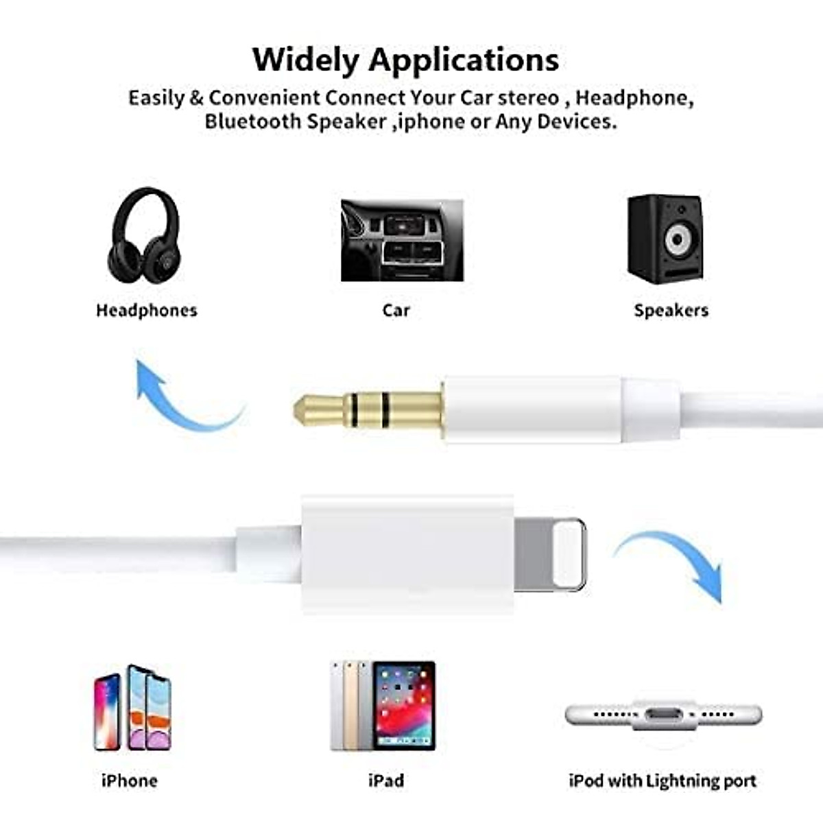esbeecables Aux Cord for iPhone, Apple MFi Certified Lightning to 3.5mm Aux Cable for Car Compatible with iPhone 14 13 12 11 XS XR X 8 7 6 iPad iPod for Car Home Stereo Headphone Speaker, 3.3FT White