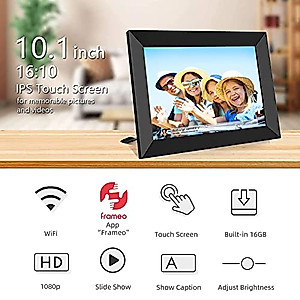 FRAMEO Digital Photo Frame WiFi 10.1 Inch HD IPS LCD Touch Screen, 16GB Memory, Auto-Rotate, Wall-Mountable, Easy Setup to Share Photos & Videos via Free App from Anywhere