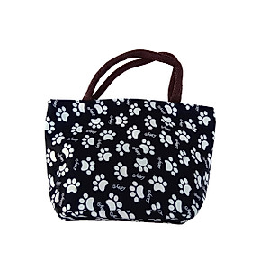 Chezi Women's Waterproof Polyester Dog Footprint Mini Tote Lunch Bag Black