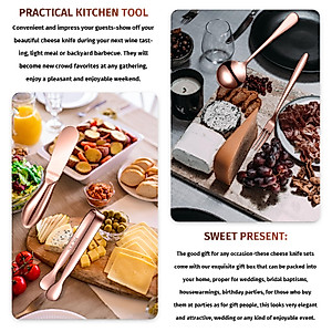 14 Pieces Charcuterie Board Accessories Cheese Spreader Knives Set Stainless Steel Charcuterie Utensils Spreader Knives Mini Serving Tongs Spoons and Forks for Cheese and Pastry Making (Rose Gold)
