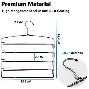 KLEVERISE 2 Pack Pants Hangers Space Saving, 5 Layer Tiered Non-Slip Stainless Steel Pants Hangers, Multi-Tier Pants Organizer Hangers, Swing Arm Space Saver Pants Hangers for Jeans Trousers