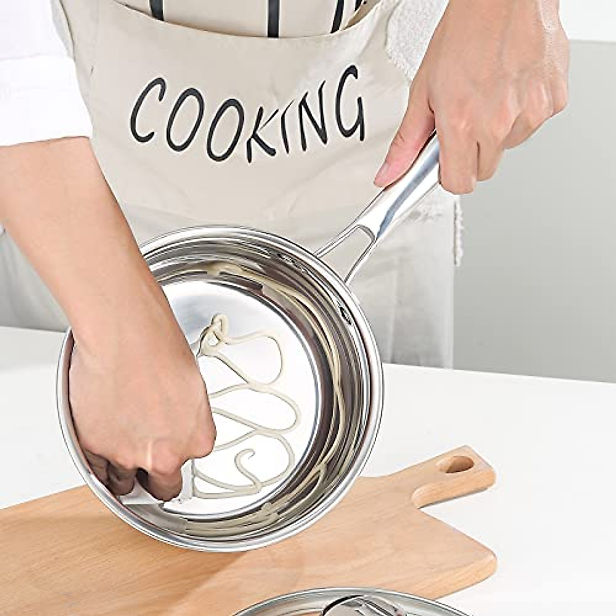 Stainless Steel Saucepan,DERUI CREATION 1.5 QT Food Grade 304 Stainless Steel Soup Pot and Steamer Basket,Cooking Pot with Lid (16cm（1.5QT）, Silver)