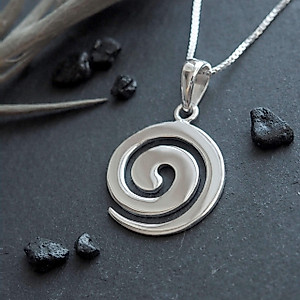 Hawaiian Silver Jewelry Pendant Necklace – 18 Inch Sterling Silver Maori Koru Spiral Necklace – Comfortable and Lightweight Wave Necklace for Women – Modern and Elegant Design