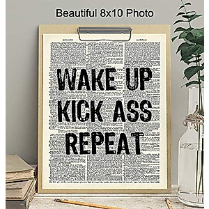Motivational Wake Up Dictionary Art, Wall Decor Picture - 8x10 Upcycled Home Decoration Poster Print for Office, Apartment, Living Room, Gym, Studio - Inspirational Gift for Entrepreneur, Athlete