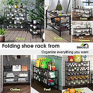 BMOSU Bamboo Shoe Rack for Entryway Stackable Shoe Shelf Premium Storage Organizer for Hallway Closet Living Room Bedroom Organizer(Black, 3-Tier L-33.3")