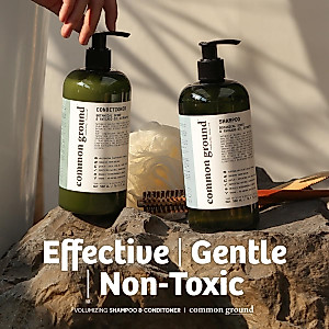 Common Ground Volumizing Natural Shampoo and Conditioner Set, Paraben and Cruelty Free, Organic, Vegan, Plant-Based Ingredients, Botanical Scent and Avocado Oil Extract, for Men, Women