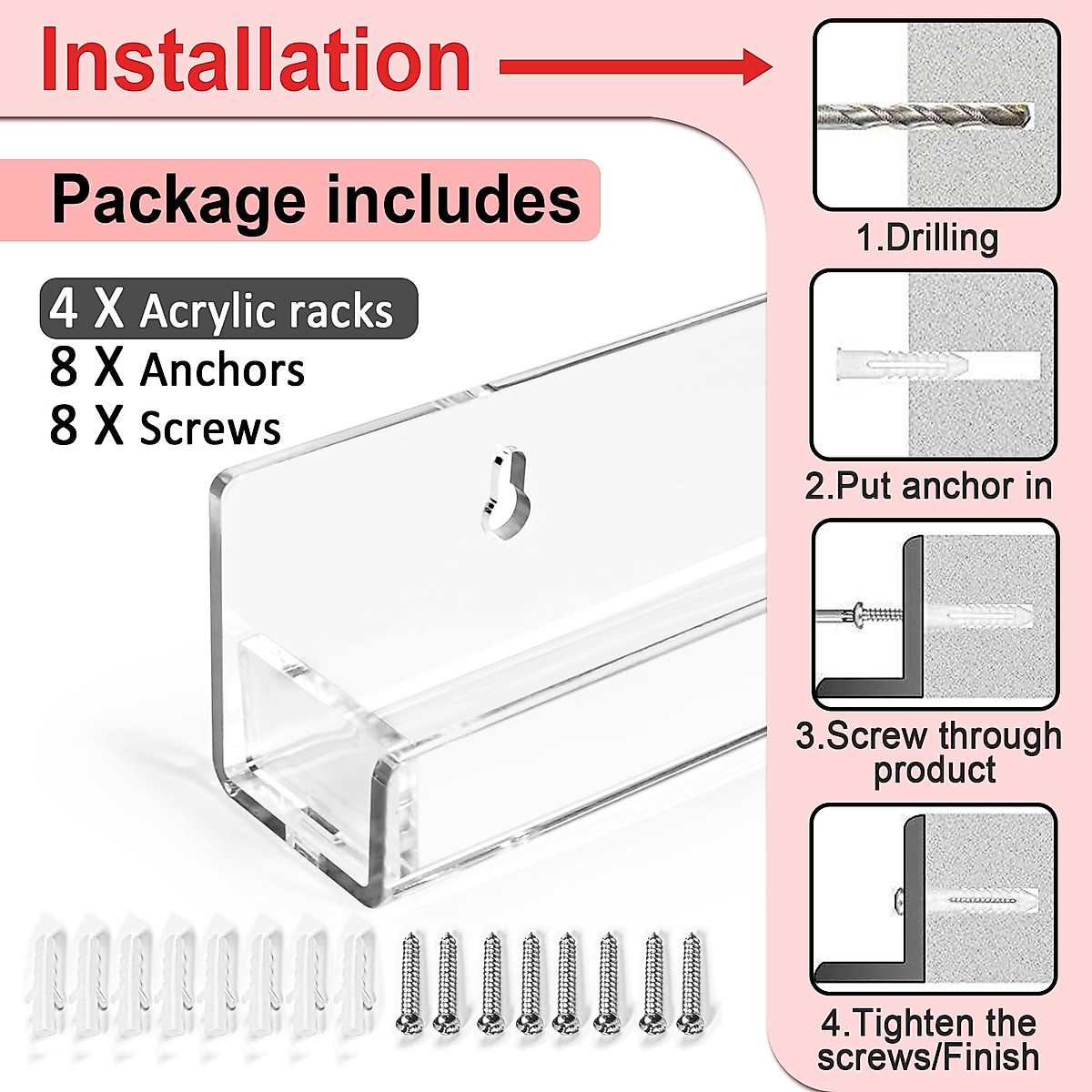 Vowcarol Clear Paint Organizer Wall-Mount, Miniature Paint Holder, Paint Rack Organizer, Craft Paint Organizer Rack