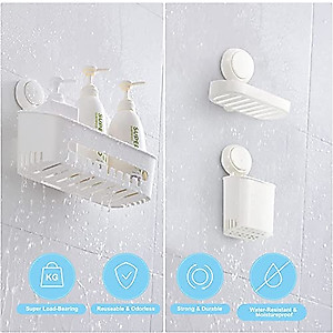 Uten Shower Caddy without Drilling & Soap Dish Suction Cup & Toothbrush Holder, 3-in-1 Bathroom Shelves Set Made of Plastic, Reusable for Kitchen, Bathroom, Living Room, White