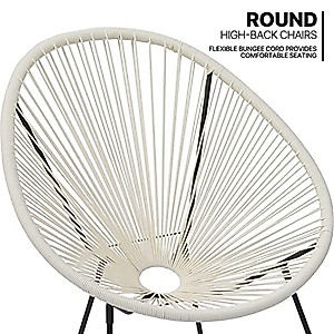 MoNiBloom 3 Piece Outdoor Acapulco Set All-Weather Patio Balcony Conversation Bistro Outside Set with Glass Top Table and 2 Chairs for Indoor Patio Lawn Garden, Weight Capacity 250 lbs, White