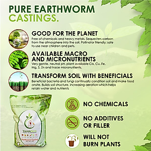 VermisTerra Earthworm Castings - (5 LB) 2.7 qts - 100% Organic Earthworm Castings - All Natural Plant Fertilizer - Soil Enhancer - Potting Mix for Plants, Vegetables, Flowers, Indoor + Outdoor