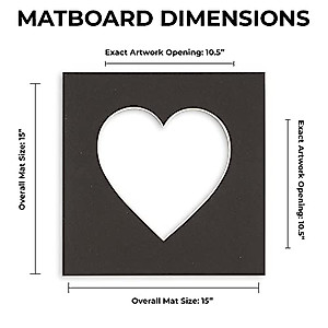 15x15 Mat Bevel Cut for 11x11 Photos - Precut Maroon Heart Shaped Photo Mat Board Opening - Acid Free Matte to Protect Your Pictures - Bevel Cut for Family Photos, Pack of 25 Matboards Show Kits With