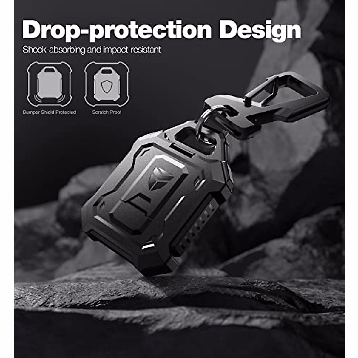 Dexnor Full-Body Shockproof Case for AirTag, Anti-Lost Protective Cover Airtag Holder Keychain with Key Ring & Carabiner for Keys, Luggage, Dog Cat Collar, Protector for Apple Air Tag (Black)