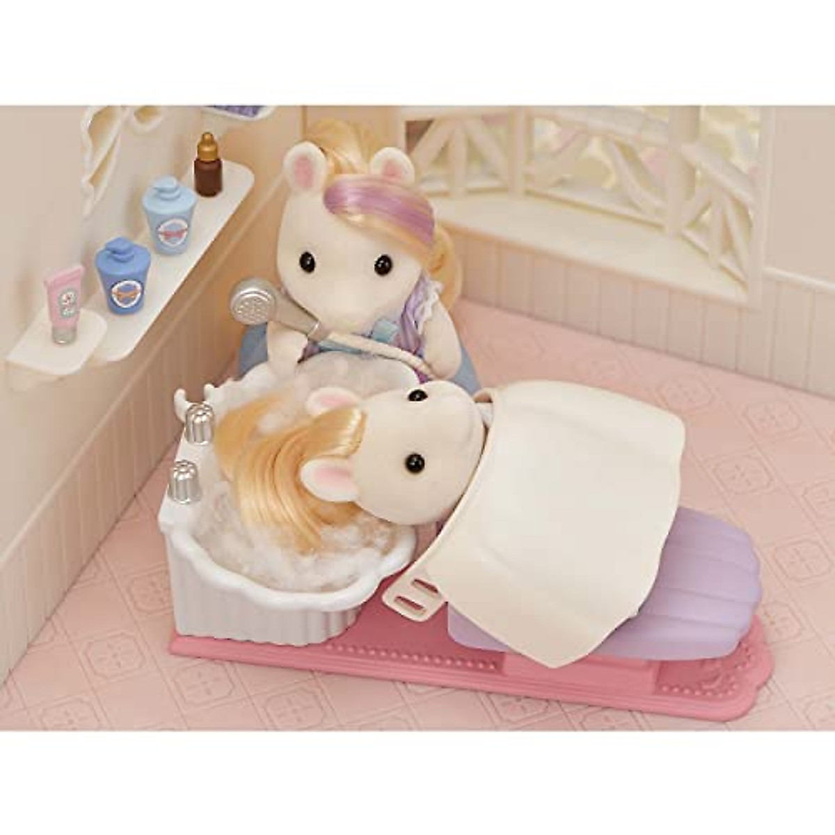 Calico Critters Pony's Stylish Hair Salon - 2-Story Salon Playset w/ Poseable Figure & 40+ Hair Styling Accessories for Ages 3+