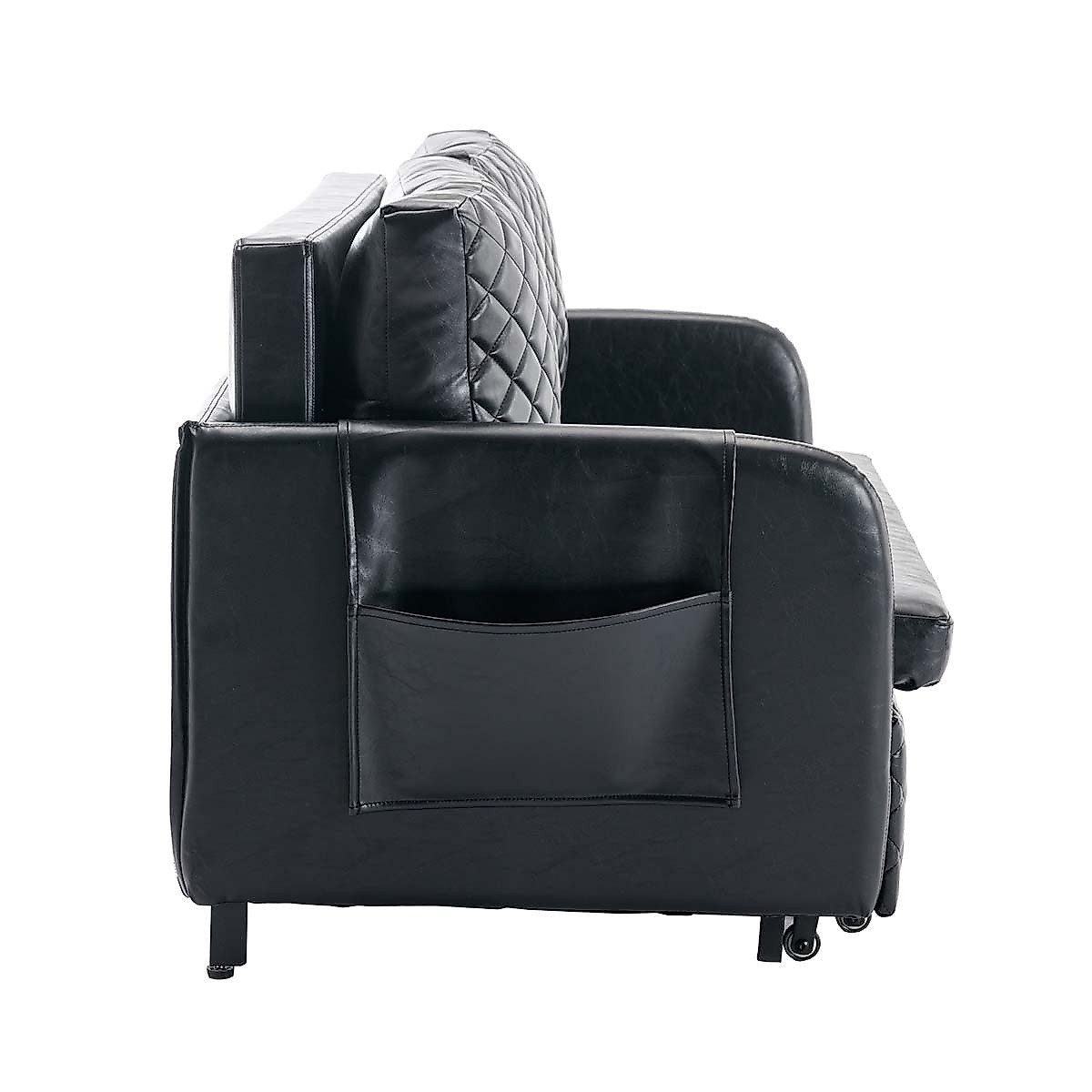 Lin-Utrend 46" Convertible Sleeper Sofa Bed, Modern Loveseat Couch with Pull Out Bed, Small Love Seat Futon Sofa Bed with Headboard, 2 Pillows Side Pockets for Living Room Apartment (Black)